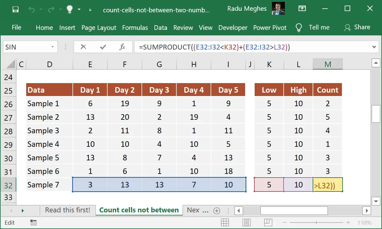 Count Cells Not Between Two Numbers Excel Explained