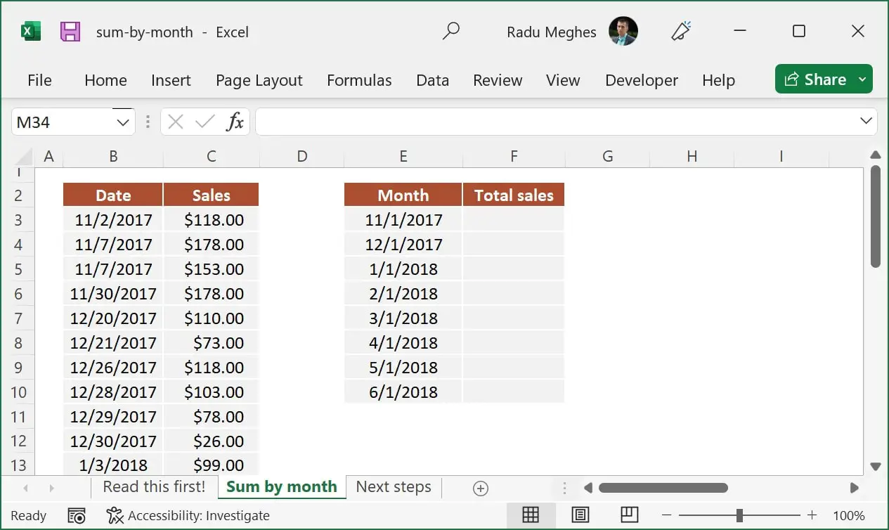 How To Sum Values By Month In Excel step by step Example 